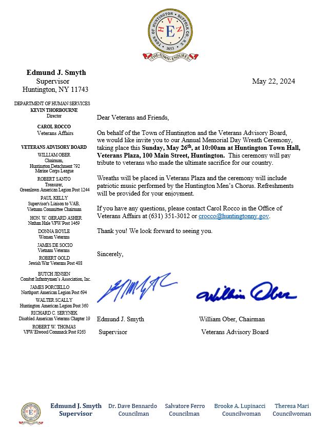 Memorial Service Letter